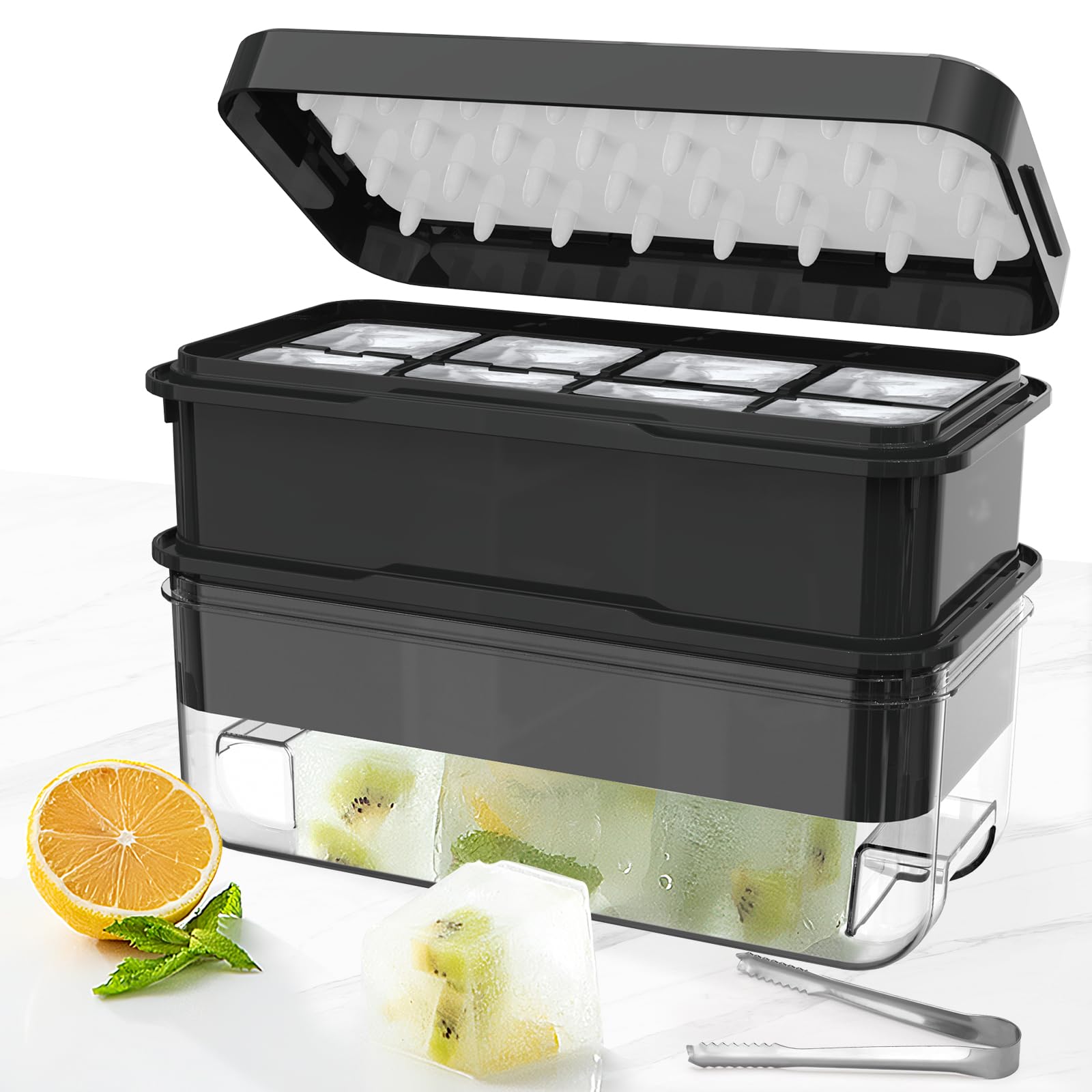 Ice Cube Tray with Lid and Bin, 16 pcs Big Ice Cubes Molds for Freezer ...