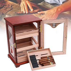 BILXXY Cedar Wood Lined Cigar Humidor Humidifier Case, Cigar Storage ...
