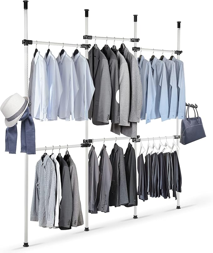Yosoo Health Gear Telescopic Wardrobe Organiser, 4 Poles 6 Bars Heavy ...