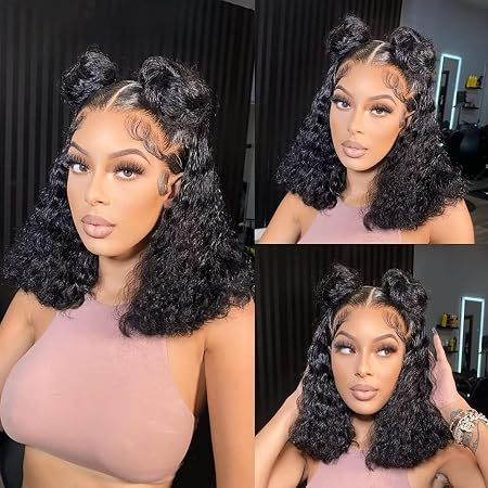 Amazon.com : Tascal Hair 12 Inch Bob Wig Human Hair 13x6 Deep Curly ...