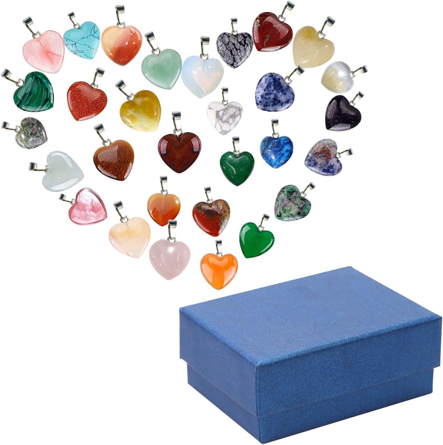 Amazon.com: 30Pcs Heart Shaped Crystal Stone Pendants, Colorful Healing ...