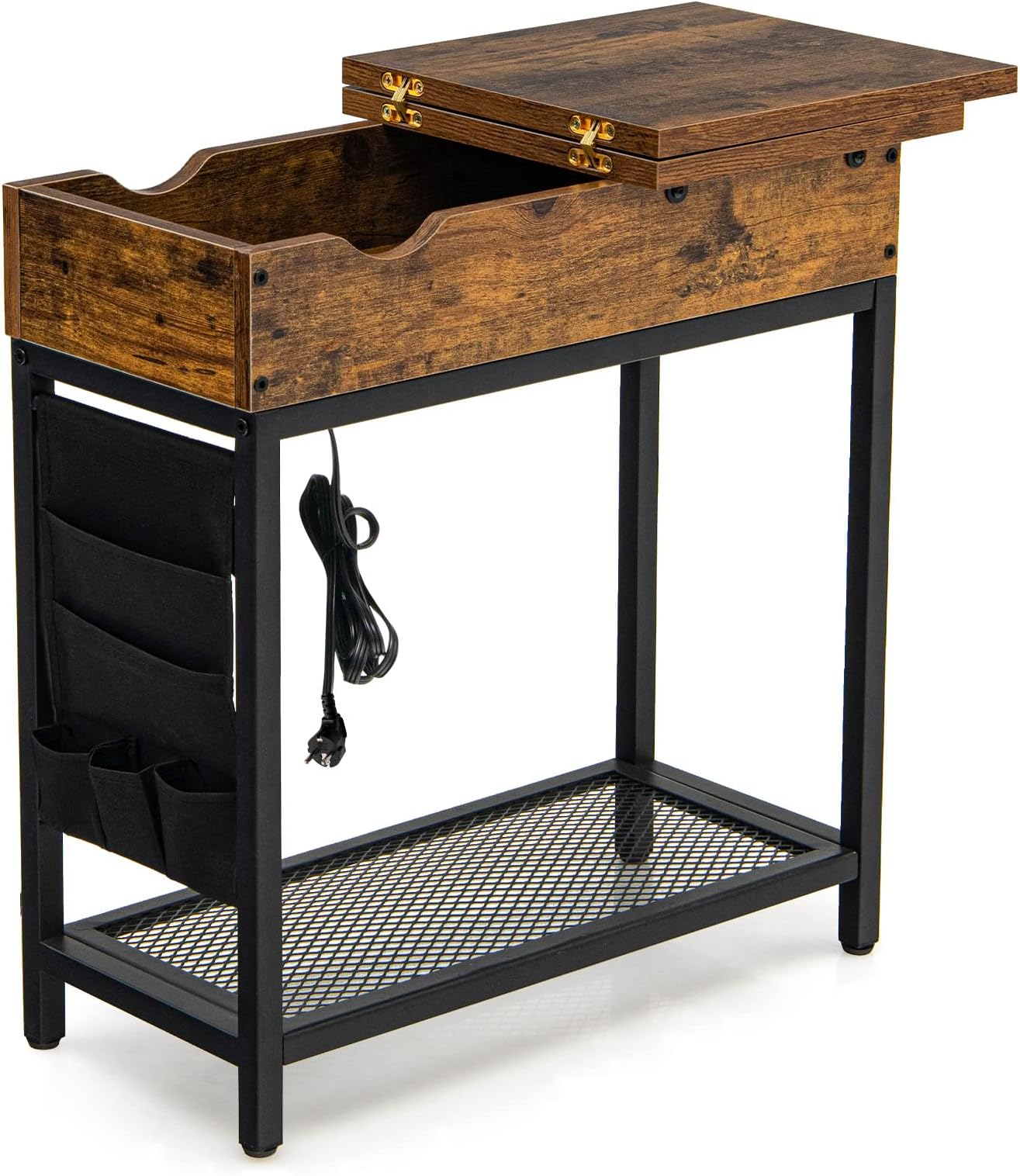 HOOBRO C Shaped Side Table, Sofa Side Table with Charging Station, 2 ...