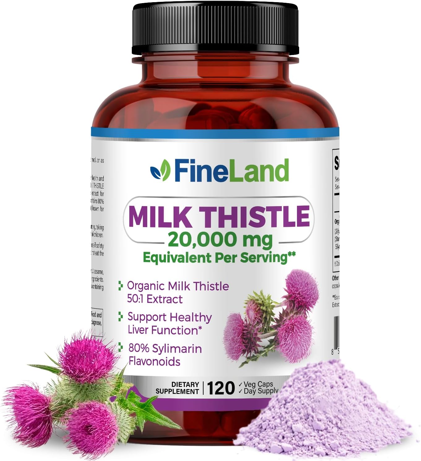 Amazon.com: FineLand Milk Thistle Pills 50:1 Extract – 120 Vegan ...