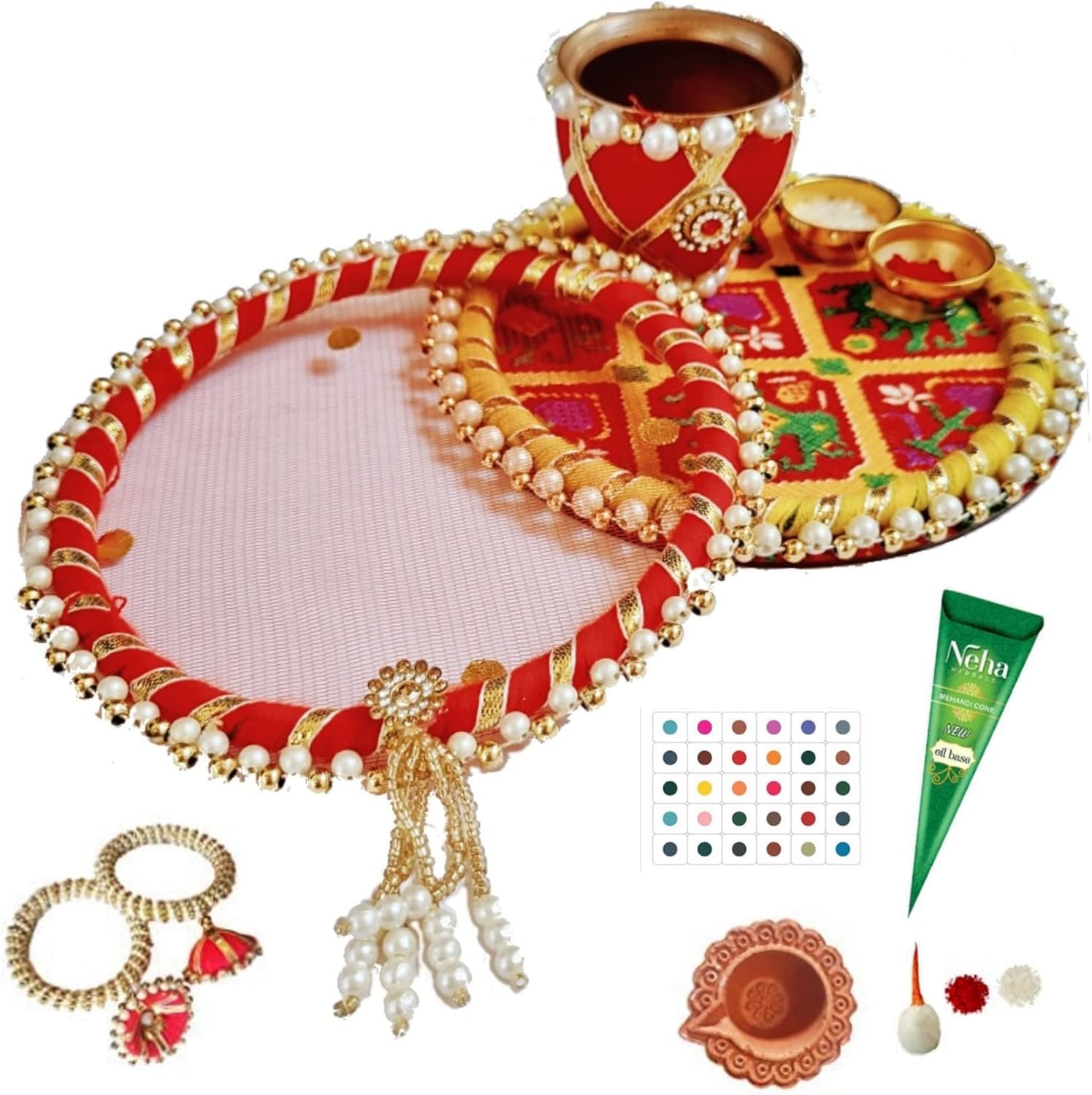 Amazon.com: DECORATIVE BUCKETS: KARWA CHAUTH THALI Set | KARWA CHAUTH ...