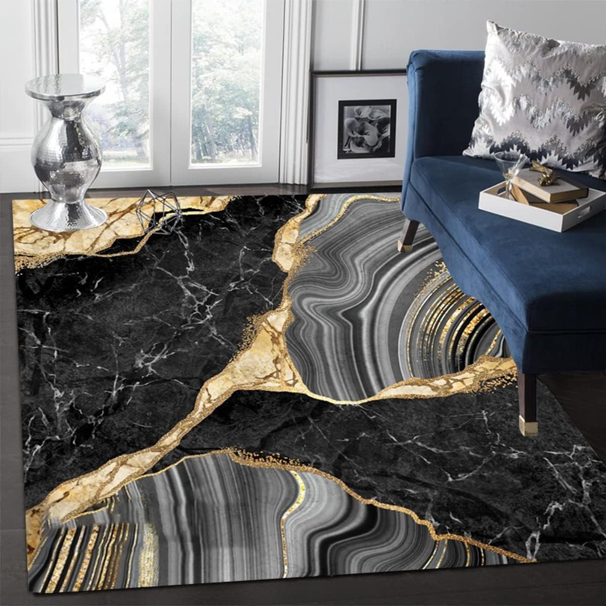 Amazon.com: Black Grey Gold Marble Texture Modern Abstract Aesthetic ...