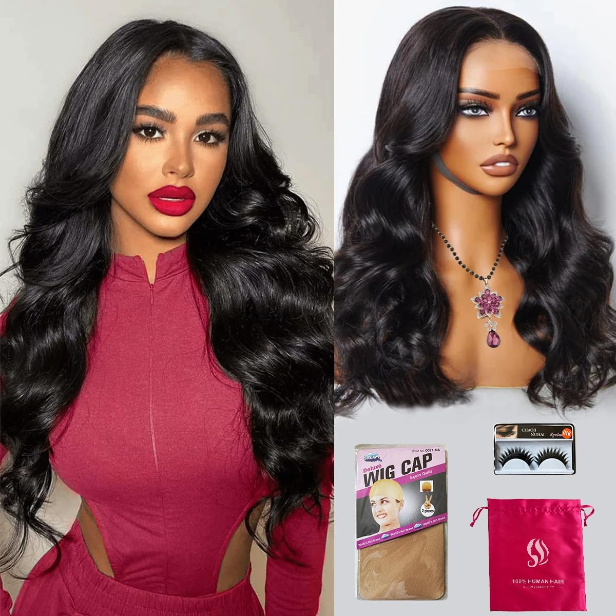 Amazon.com : CSCHS 22 Inch Body Wave Wig 13x4 Lace Front Wigs Human ...