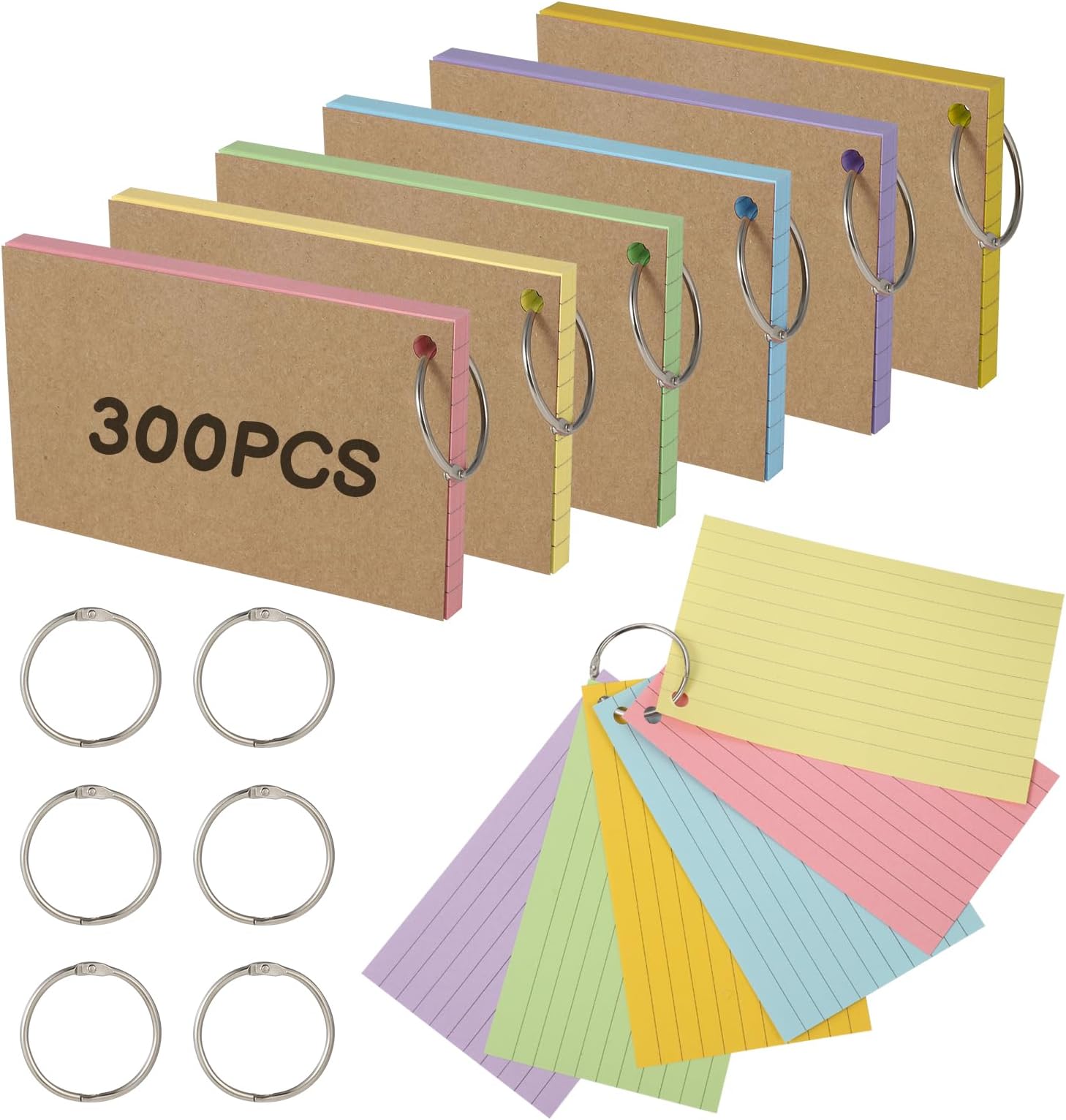 Zuimei 300PCS Flash Cards Ruled Index Cards Revision Cards with 6 ...