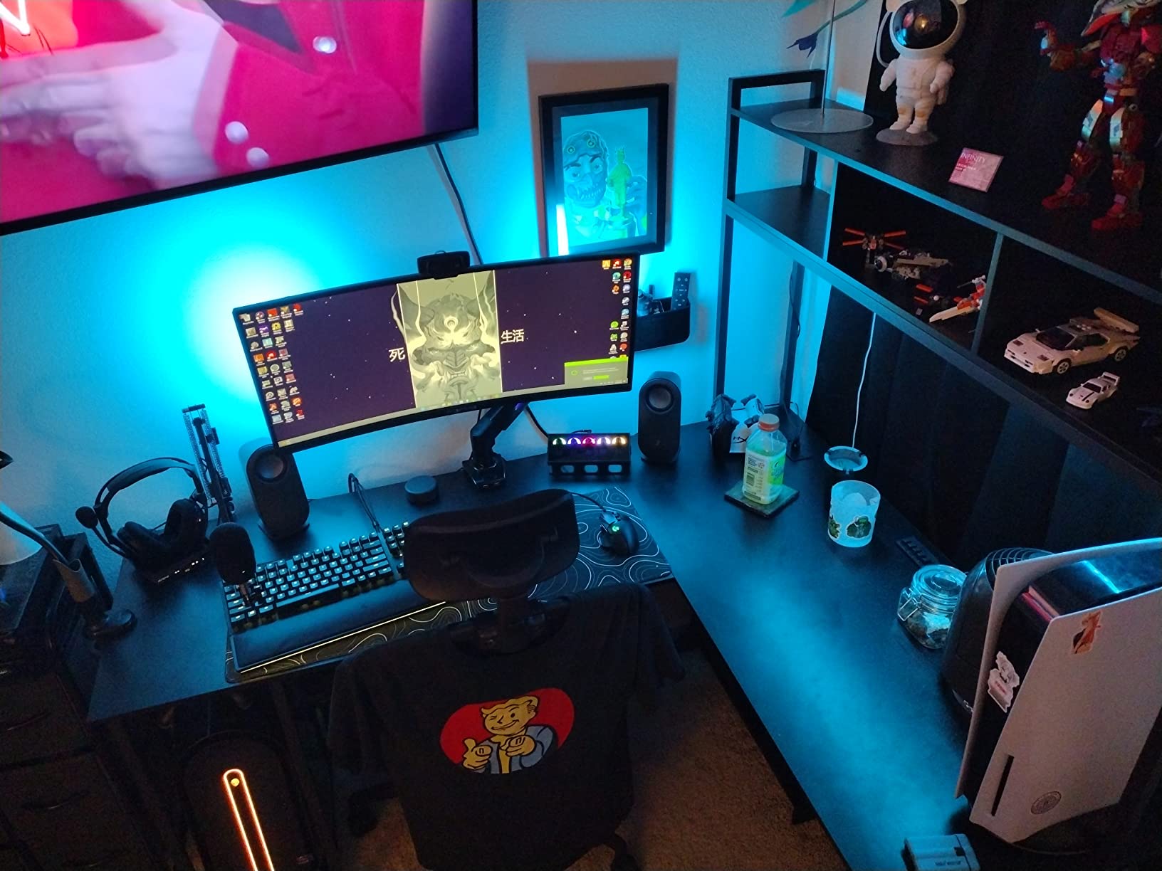 $37/mo - Finance Aheaplus L Shaped Desk with Power Outlet & LED Strip ...