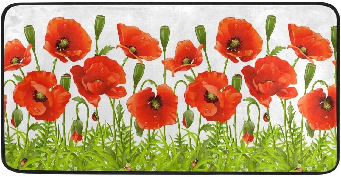 Amazon.com: MOYYO Kitchen Mat Red Poppy Flowers Kitchen Rug Mat Anti ...