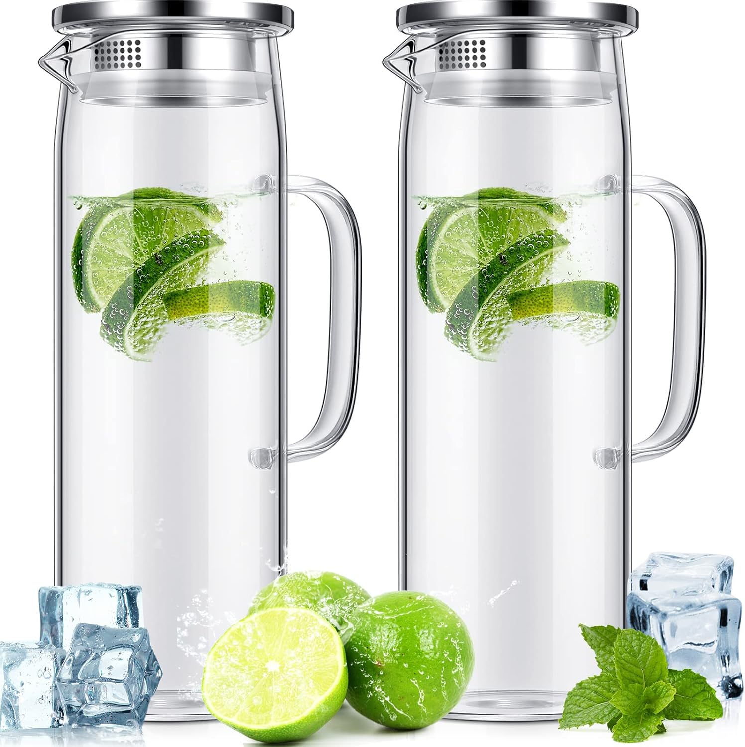 Amazon.com: 2 Pcs Glass Pitcher Water Pitcher Fridge with Lid and ...