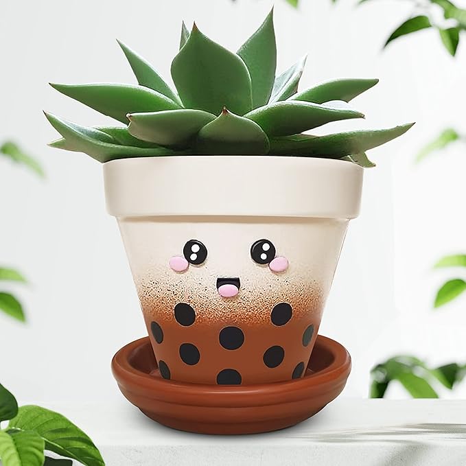 Amazon.com: Boba Design Cute Planters - Small Plant Pot with Drainage ...