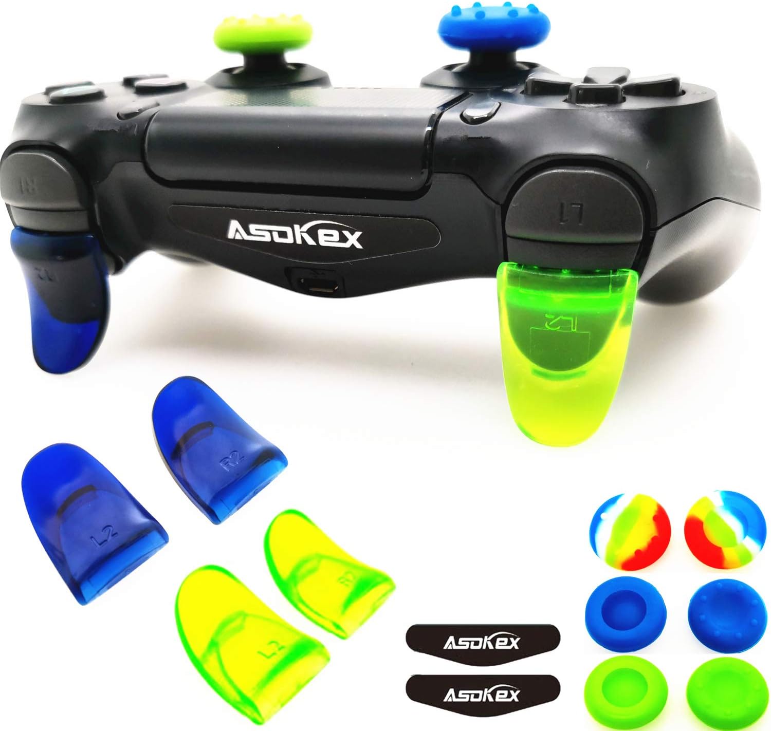 L2 R2 Triggers Ps4 (2 Pairs Trigger Extender, 6Pcs Thumbstick Grips, 2 ...