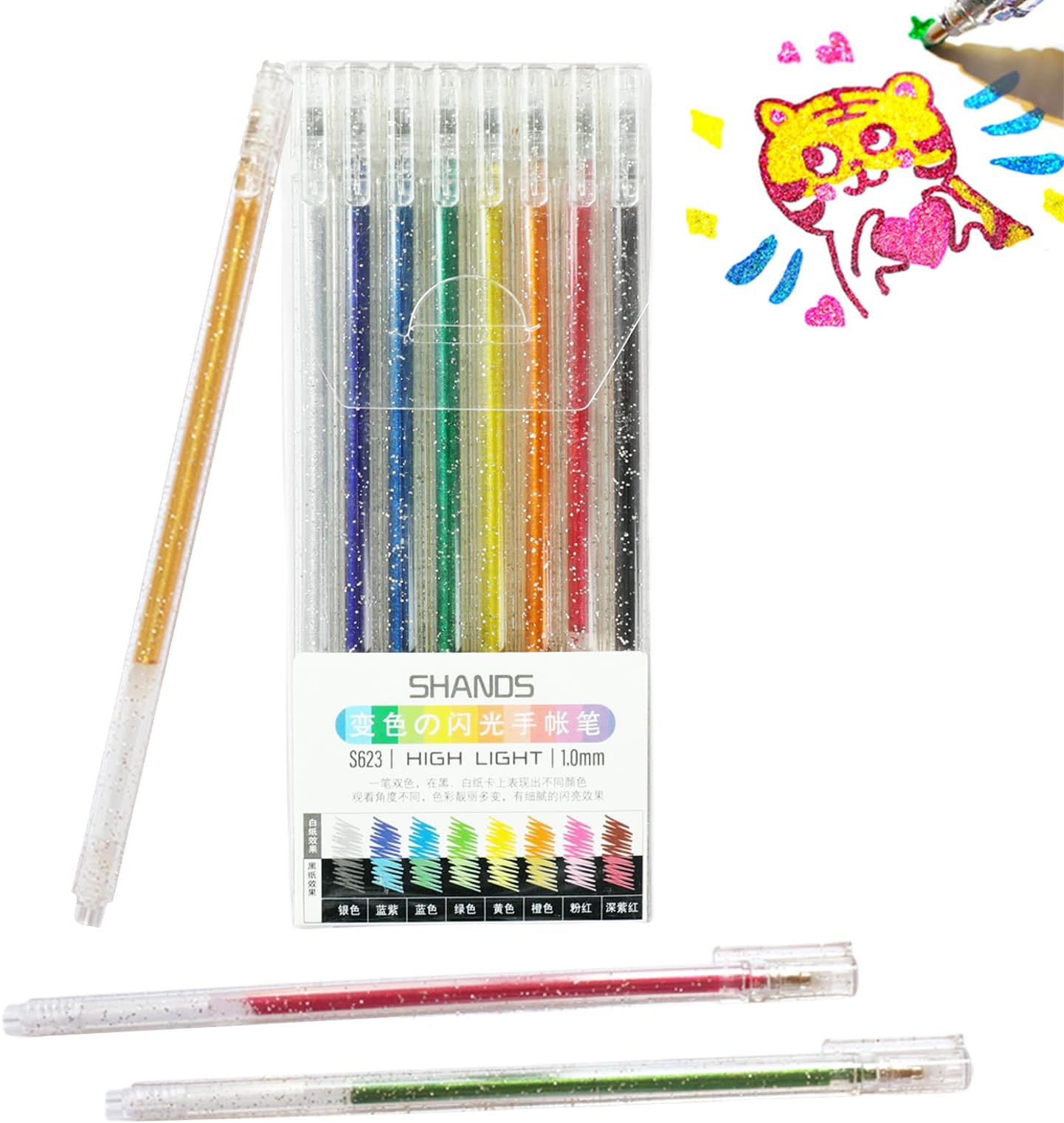 Amazon.com: Cooapen Glitter Gel Pens, 12 Colors Bold Point 1.0mm ...