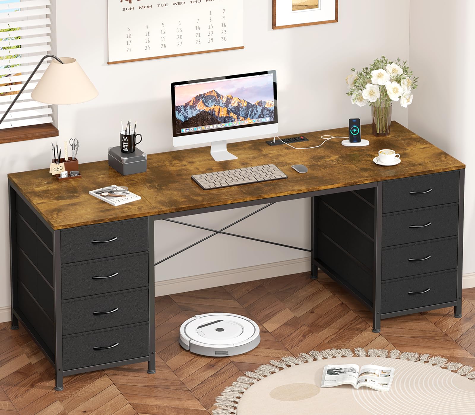 Amazon.com: YOMILUVE 60 Inch Computer Desk with 8 Drawers, Home Office ...