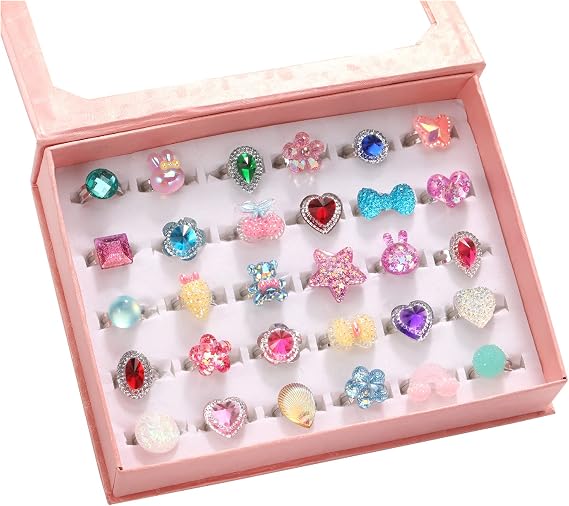 Amazon.com: PinkSheep Little Girl Jewel Rings in Box, Adjustable, No ...
