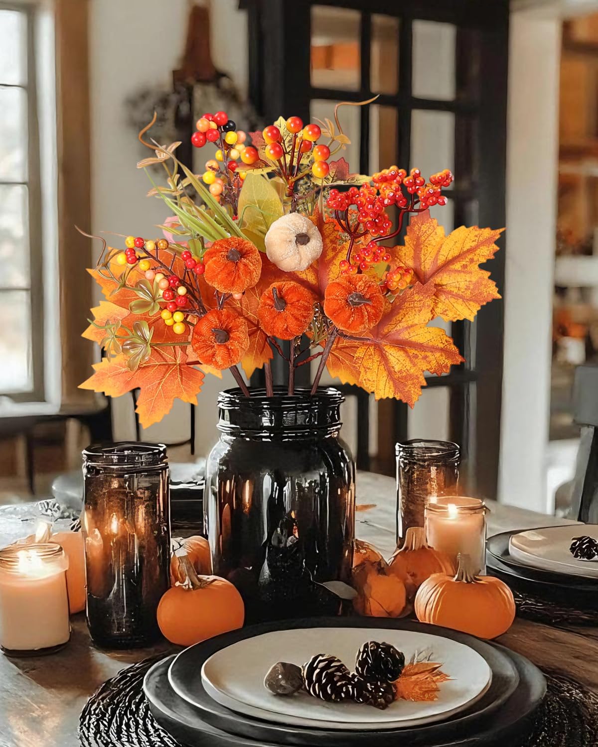 Snapklik.com : Coferset 6pcs Pumpkin Fall Stems, Fall Floral Picks Fake ...