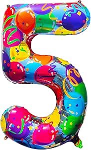 Amazon.com: Number 5 Balloons Rainbow Five Balloon for 5 Year Old ...