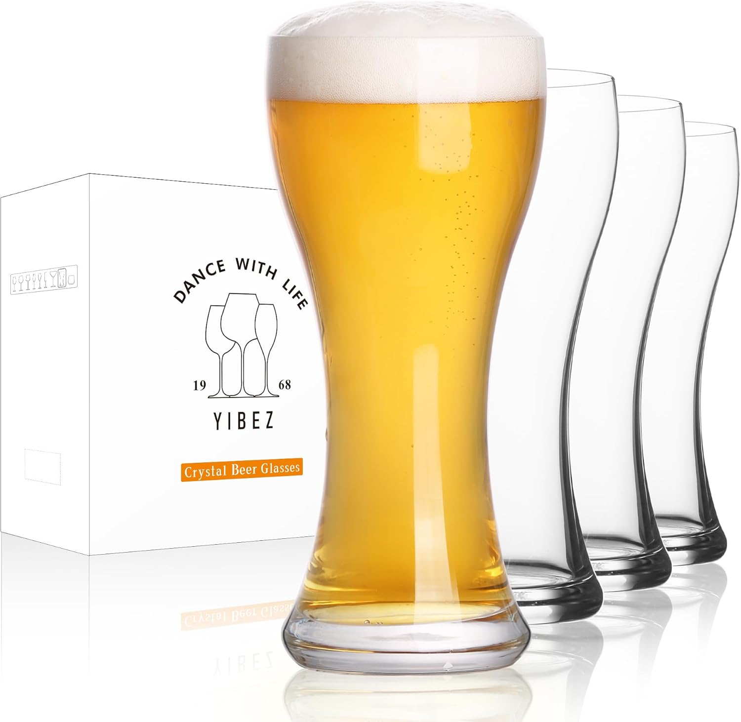 Amazon.com | YIBEZ Beer Glasses Set of 4, Pilsner Glasses, Craft Beer ...