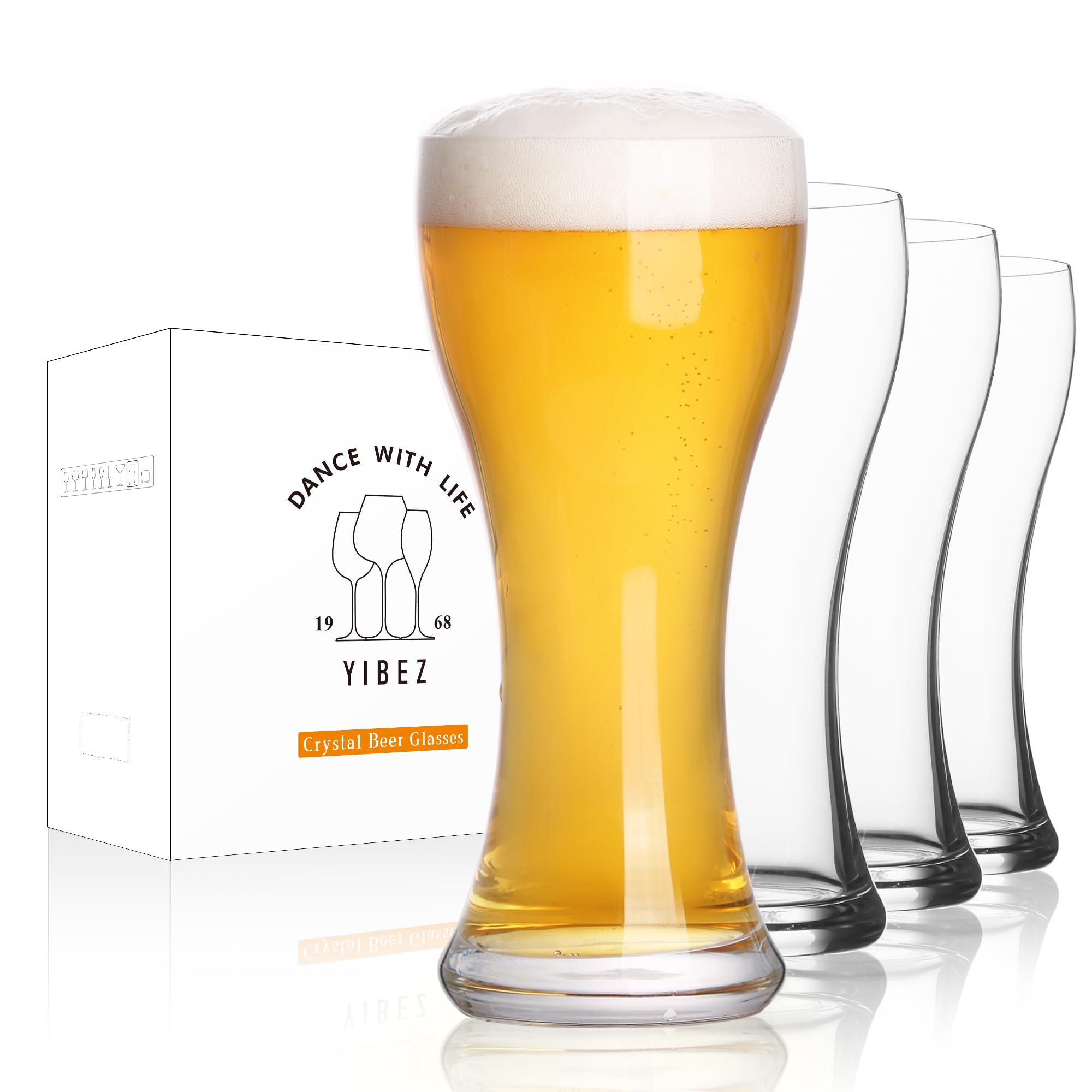 Amazon.com | YIBEZ Beer Glasses Set of 4, Pilsner Glasses, Craft Beer ...