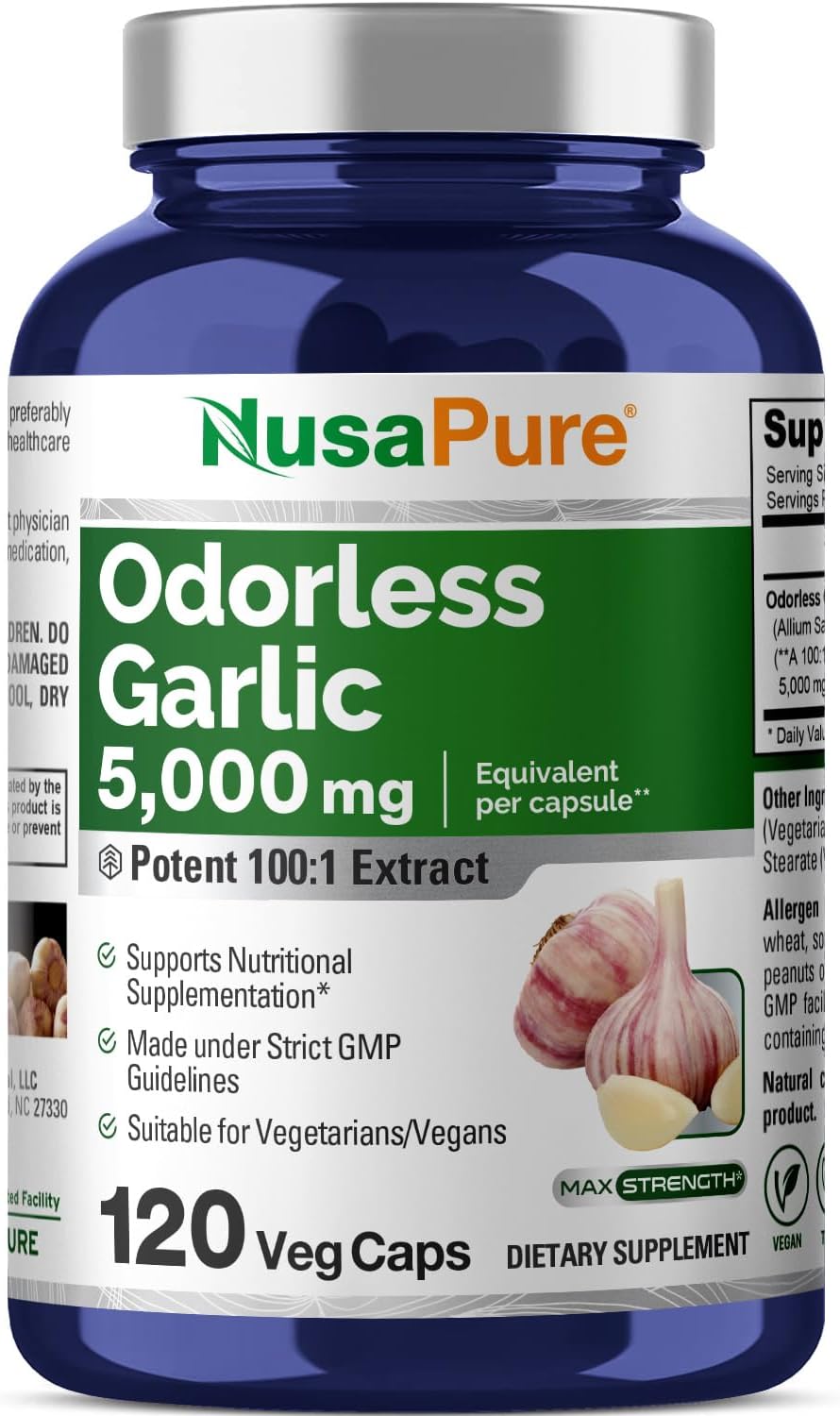 Amazon.com: NusaPure Odorless Garlic 100:1 Extract, 50 mg Equivalent to ...