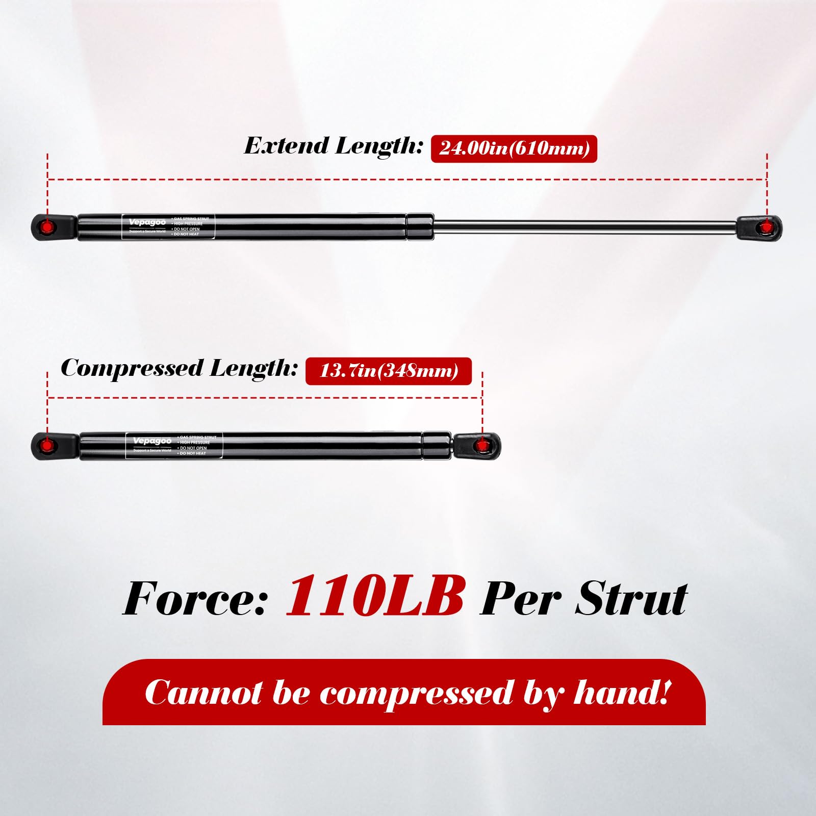 Snapklik.com : 24 Inch 110lb/489N Gas Struts Shocks Lift Support Spring ...