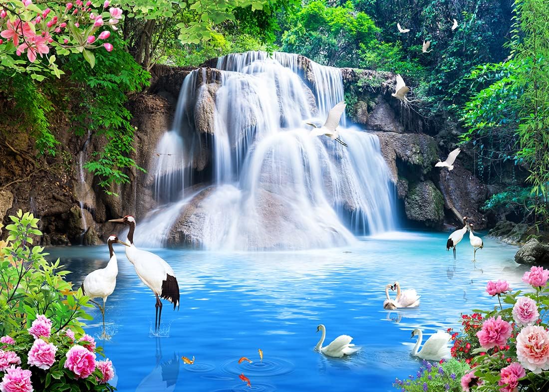 Amazon.com : BELECO 8x6ft Fabric Blue Lake and Waterfall Backdrop for ...