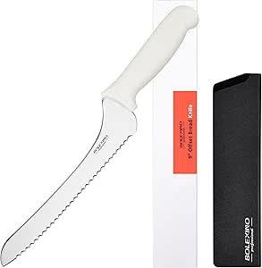 Amazon.com: BOLEXINO 9 Inch White Offset Serrated Bread Knife Wavy Edge ...