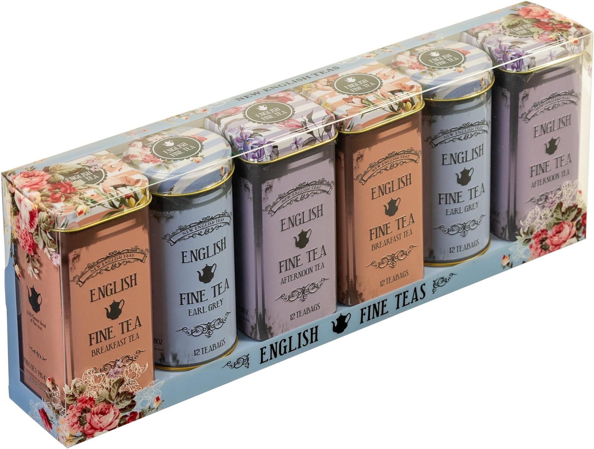 Amazon.com: New English Teas 6x Vintage Floral Tea Tins with 72 Tagged ...