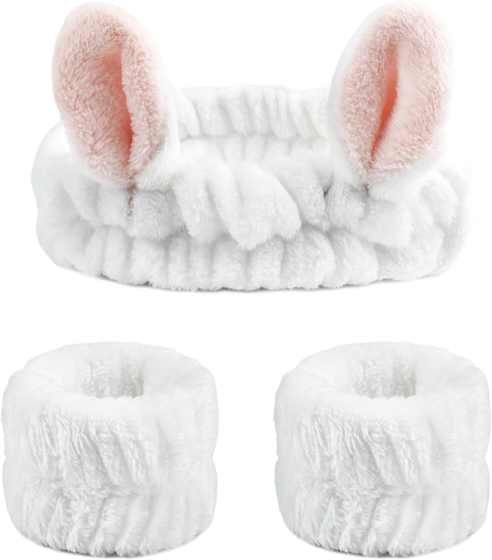Amazon.com : Ayesha Bunny Ear Fleece Headband and Cuffs for Face ...