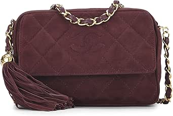 Amazon.com: Chanel, Pre-Loved Red Quilted Suede Diamond 'CC' Camera Bag ...