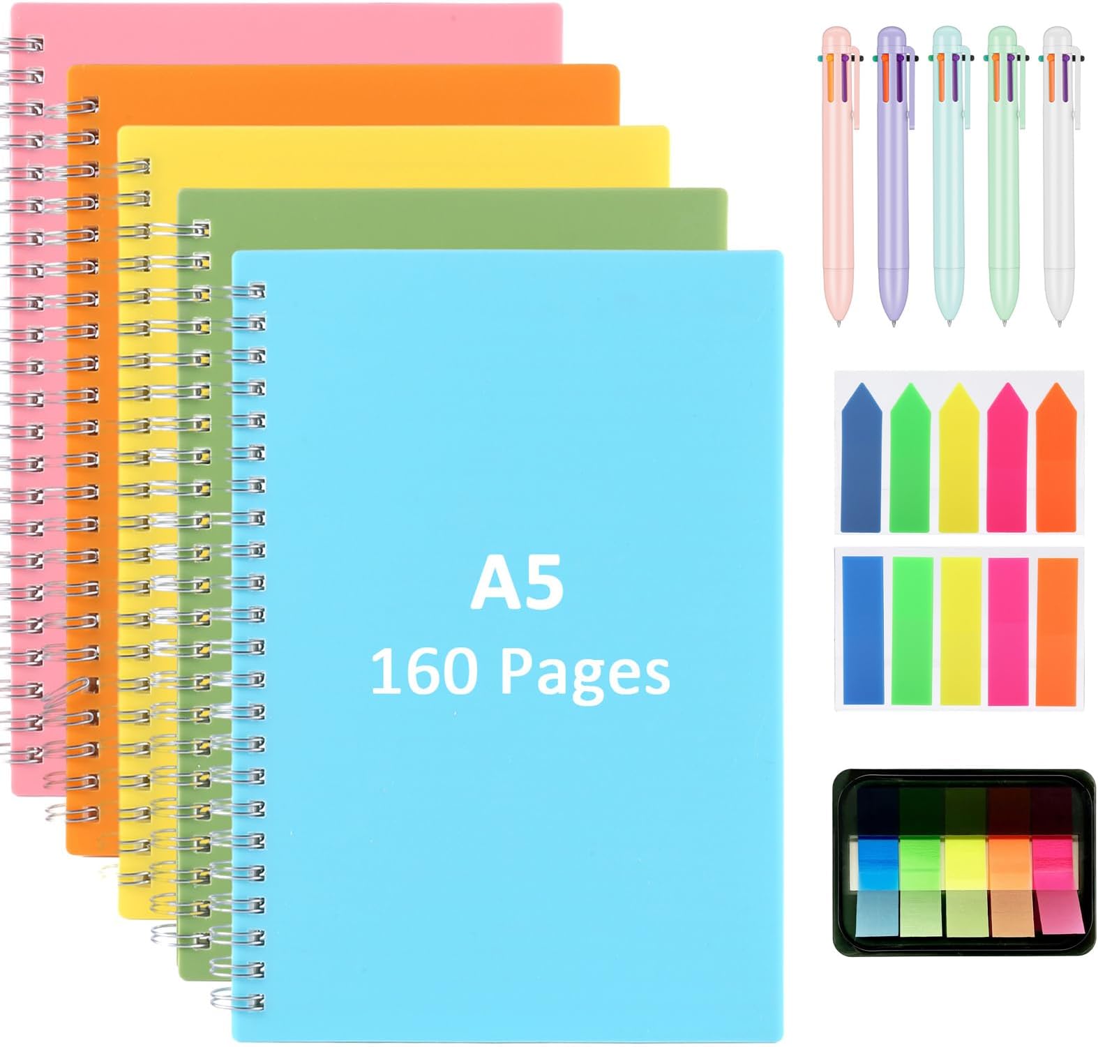 Amazon.com : Hoemwarm A5 Spiral Notebooks Set, 5 Pack Colored Aesthetic ...