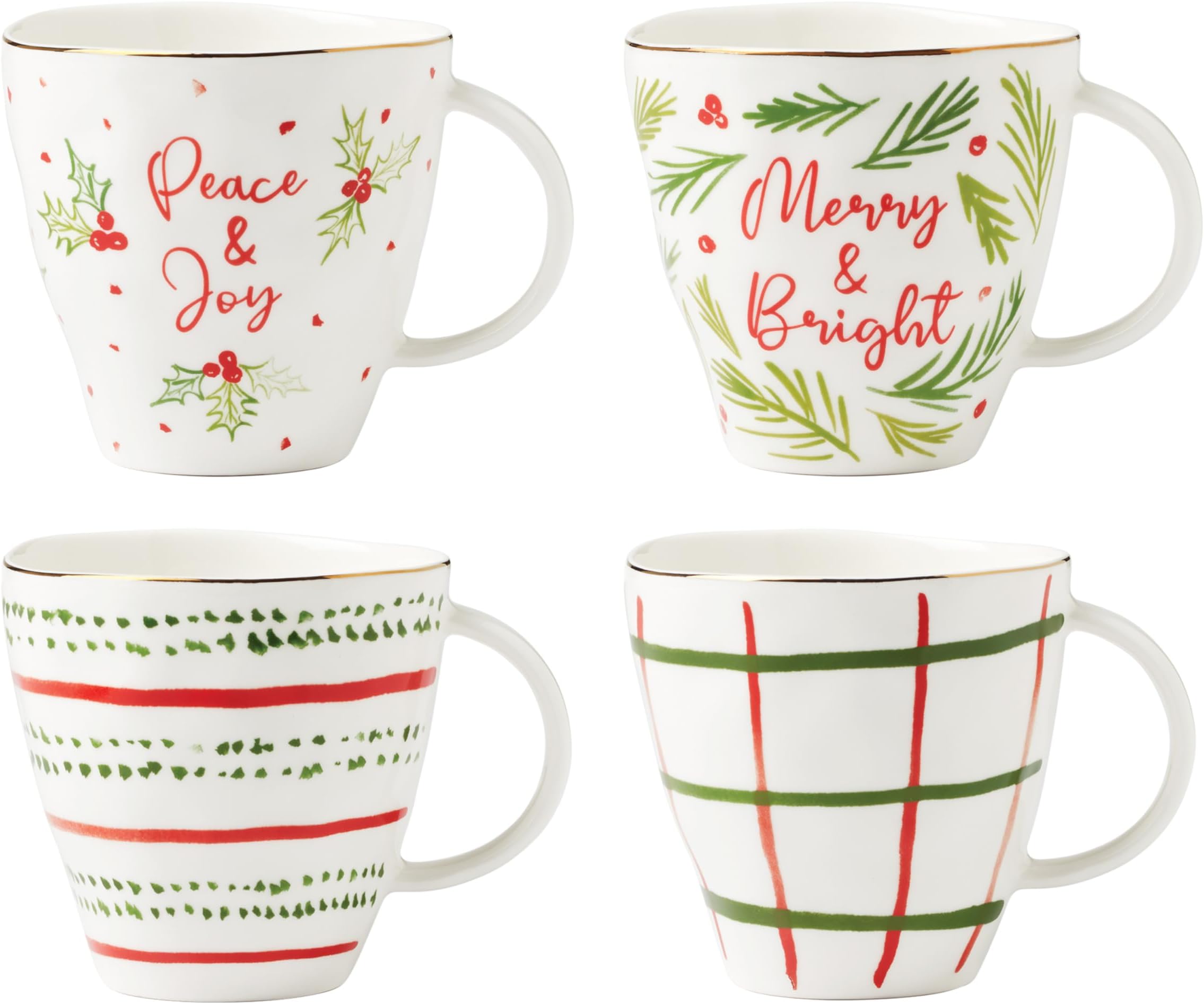 Amazon.com: Grace Teaware Classic Christmas Porcelain Coffee Mugs, Set ...