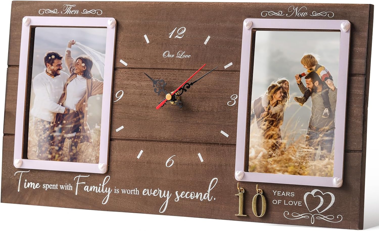 Amazon.com - Anniversary Wooden Clock with Dual Photo Frame ...