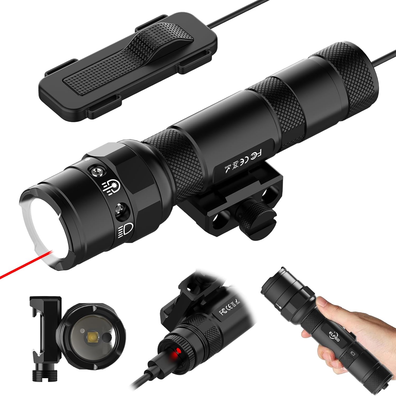 Amazon.com: ELFGO Rifle Flashlight Light Laser Combo, 1250 Lumen Red ...