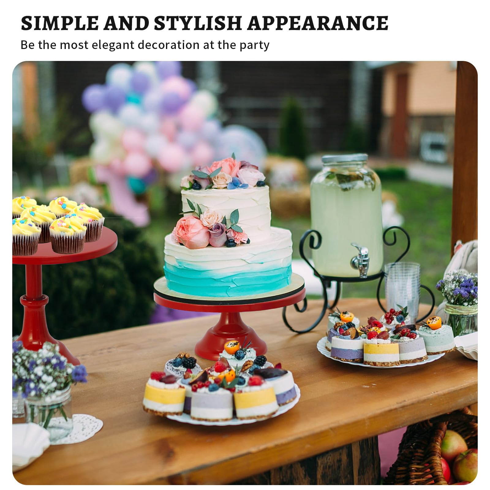 3 Pcs Red Cake Stand Set,Round Cake Stand,Cake Display Stand,Metal ...