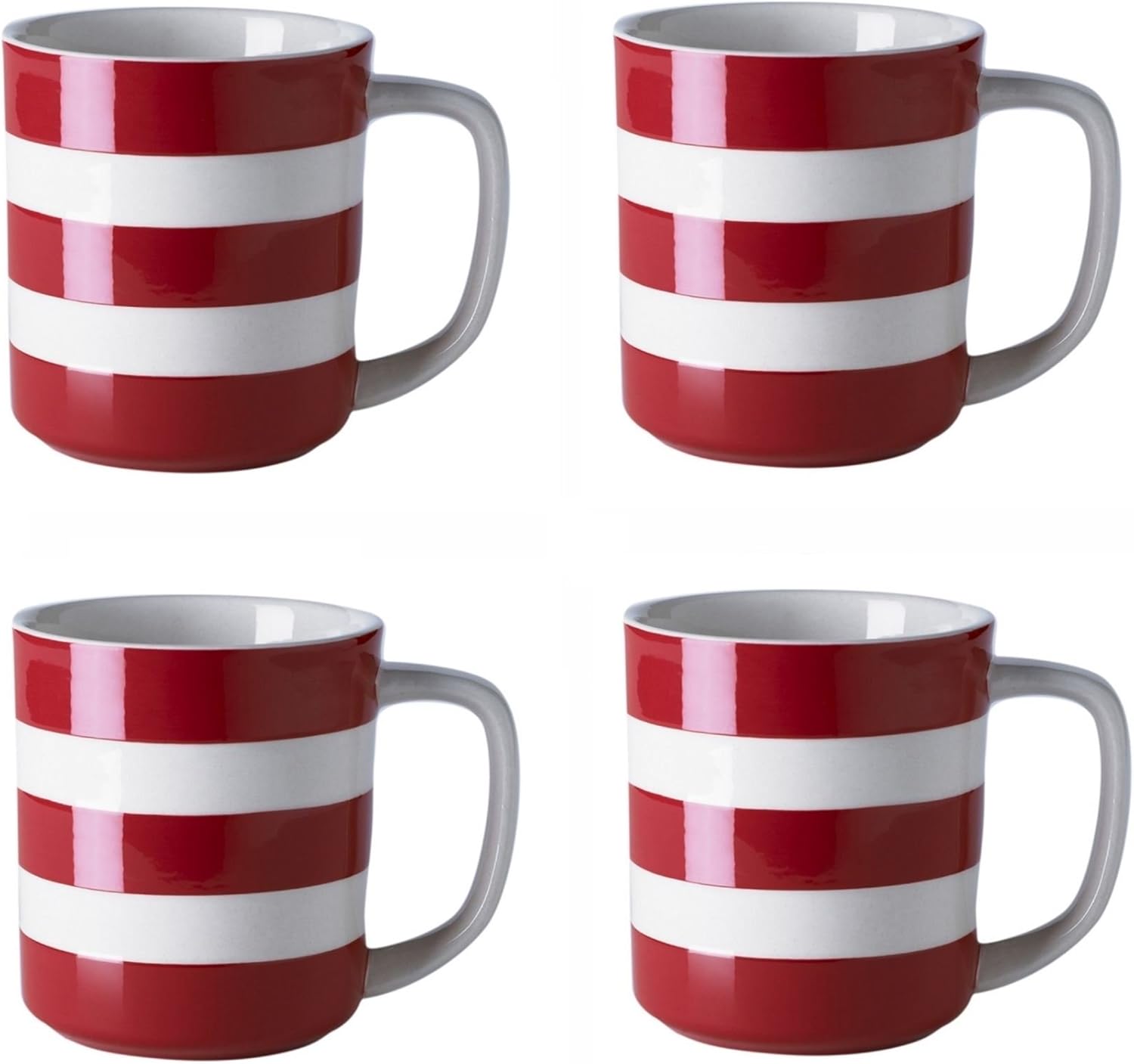 Cornishware Red and White Stripe Set of 4 Coffee Cups Mugs, 10oz ...