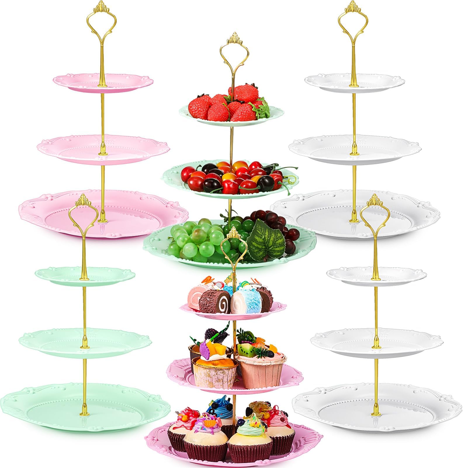 Amazon.com: Fasmov 3 Pack Plastic Cupcake Stand, 3 Tier Cupcake Stand ...