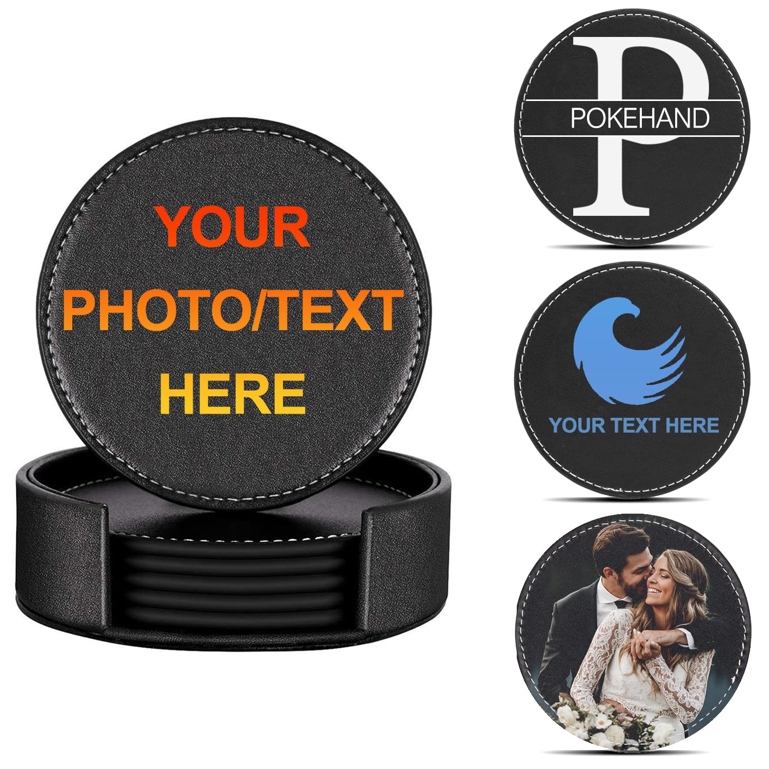 Amazon.com: Custom Coasters Set of 6, Personalized Leather Coasters for ...