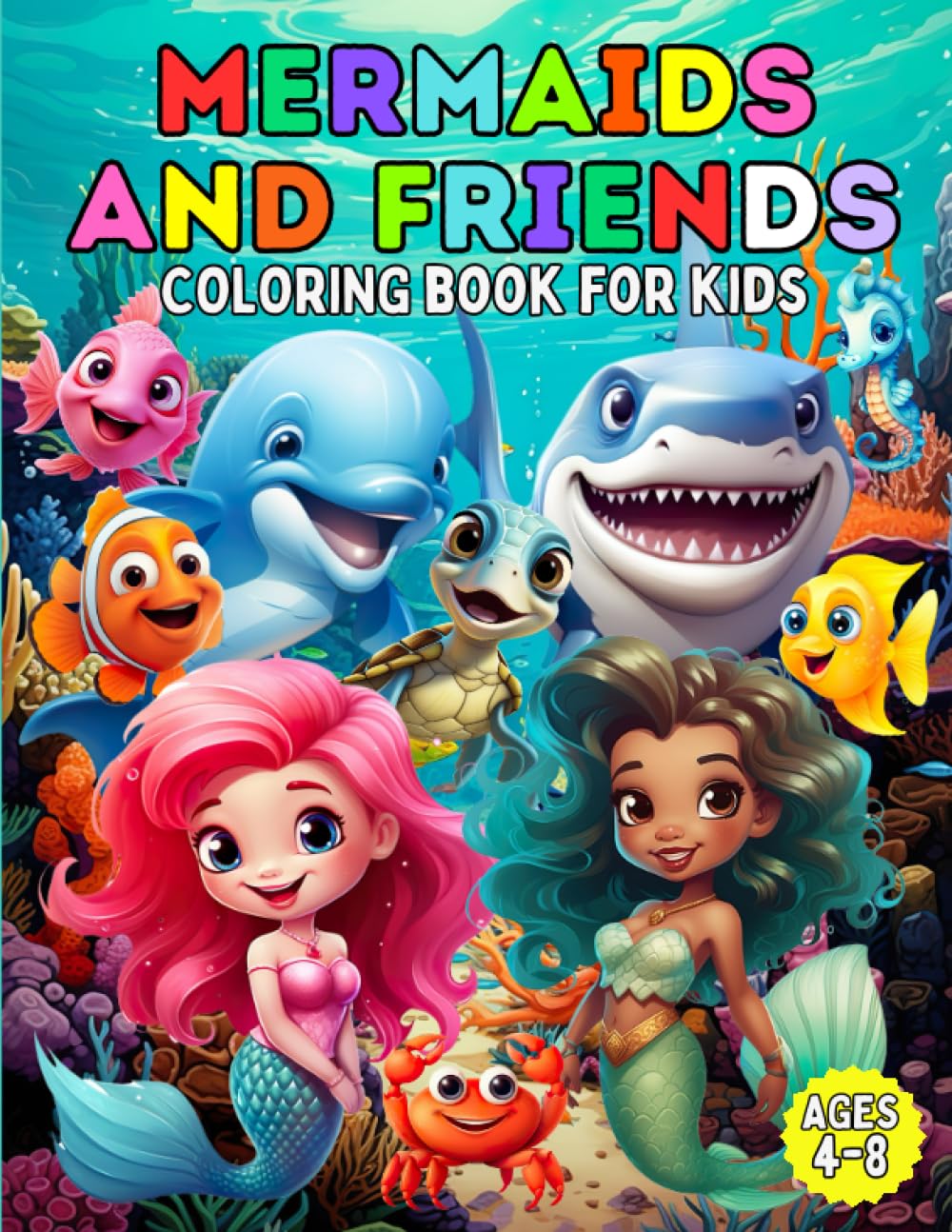 Mermaids And Friends: Cute Mermaid and Sea Life Coloring Book For Kids ...