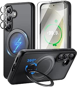 Amazon.com: 360° Rotatable Stand for Samsung Galaxy S25 Plus Case Magnetic with Screen Protector ...