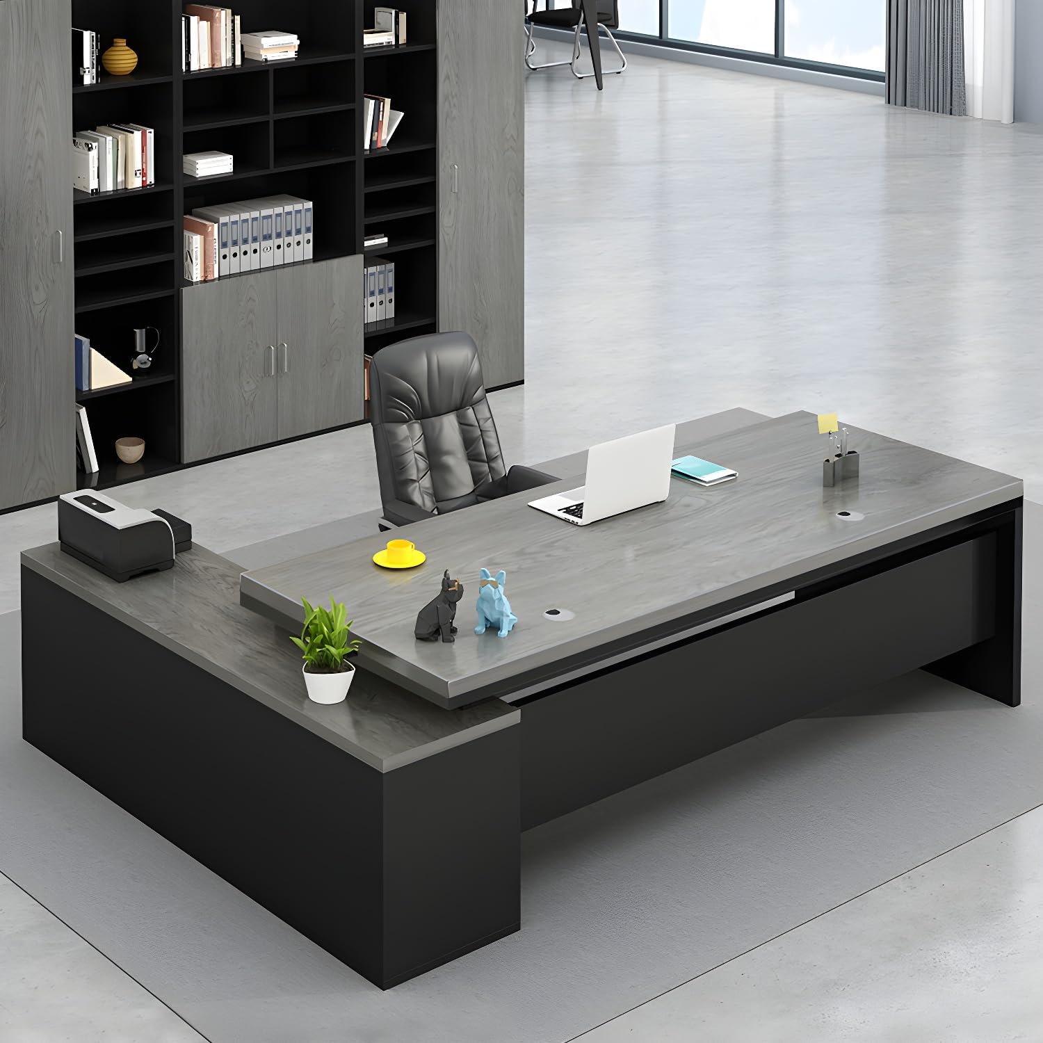 Amazon.com: LITFAD Modern L-Shape Office Desk with Wood Base Executive ...