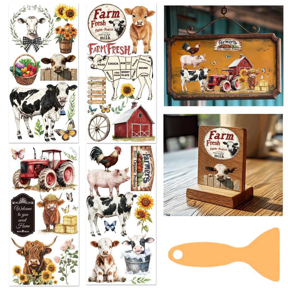 Amazon.com: beinkmake 4 Sheets Farm House Rub on Transfers for Crafts ...