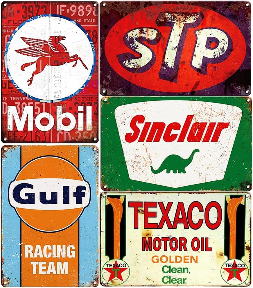 Amazon.com: 4 Pieces Reproduction Vintage Tin Signs, Gas Oil Car Metal ...
