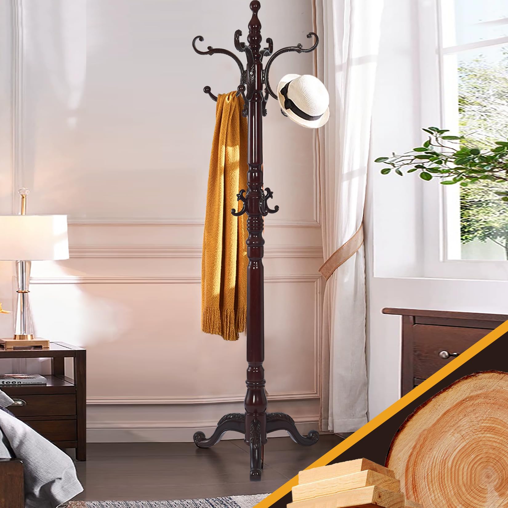 Yehotty Coat Racks Free Standing, Wooden Coat Stands for Entryway with ...