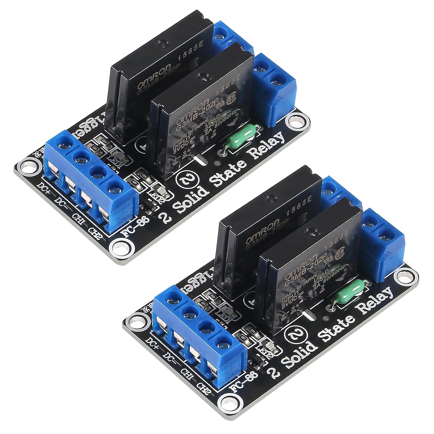XIITIA 2pcs 5V 2 Channel 2A Solid State Relay Module High Level Trigger ...