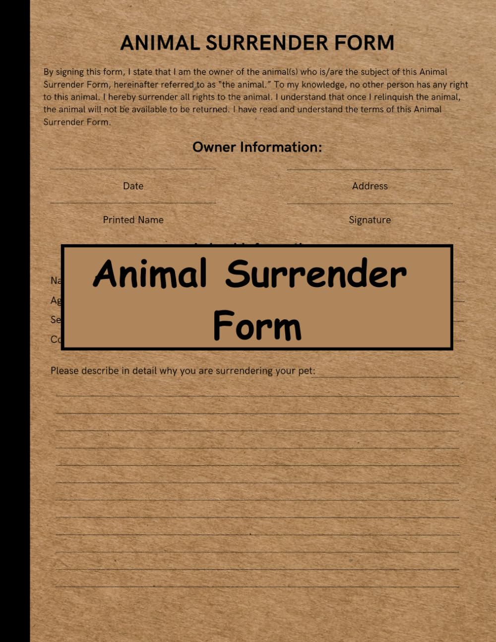 Editable Animal Surrender Letter Template Printable Animal Surrender