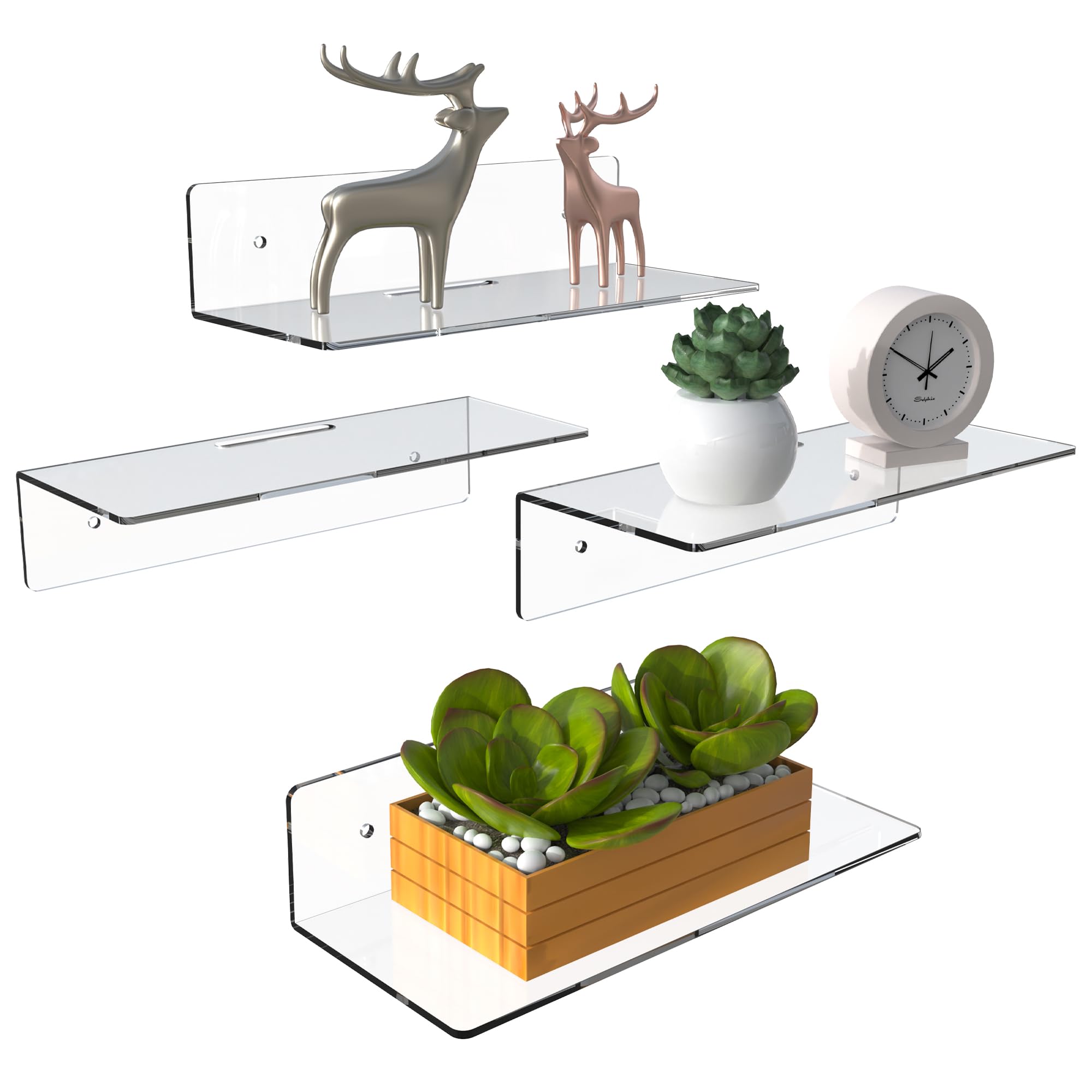 Snapklik.com : 4 Pack 9 Clear Acrylic Shelves For Wall, Acrylic ...