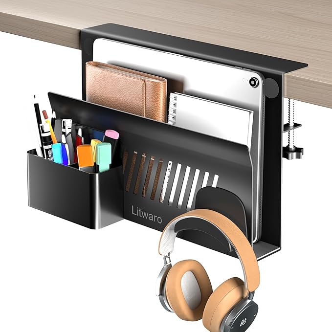 Amazon.com: Litwaro Desk Side Storage, No Drill Laptop Holder with ...