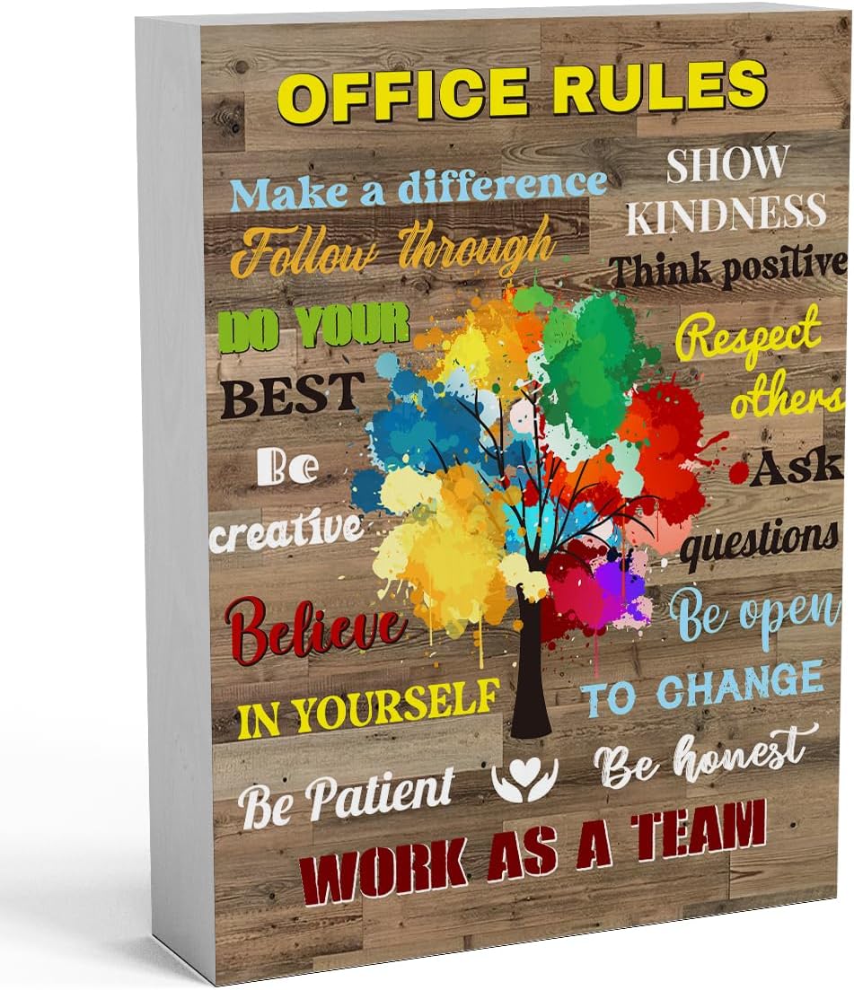 Amazon.com : Positive Office Rules Wooden Box Sign 6 X 8 Inch, Make a ...