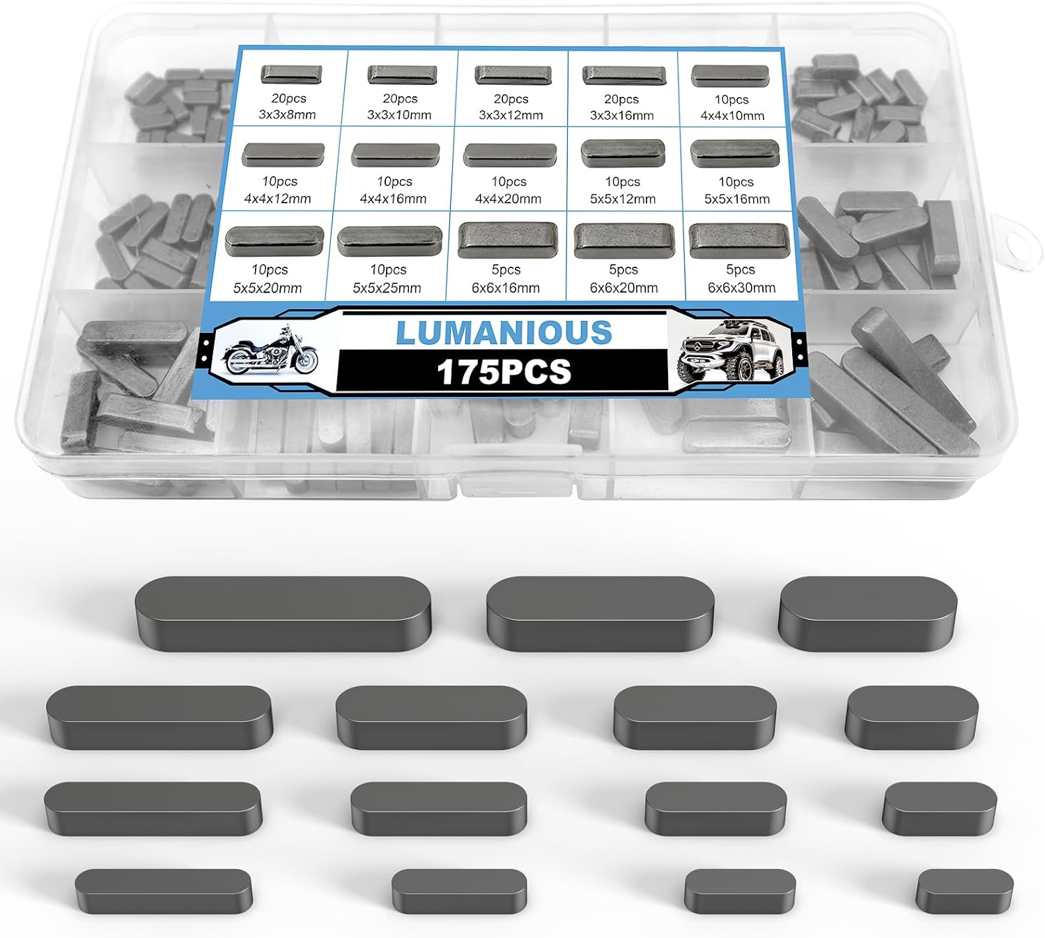 Amazon.com: 175pcs Woodruff Key Stock Assortment 15 Size Popular Sizes ...